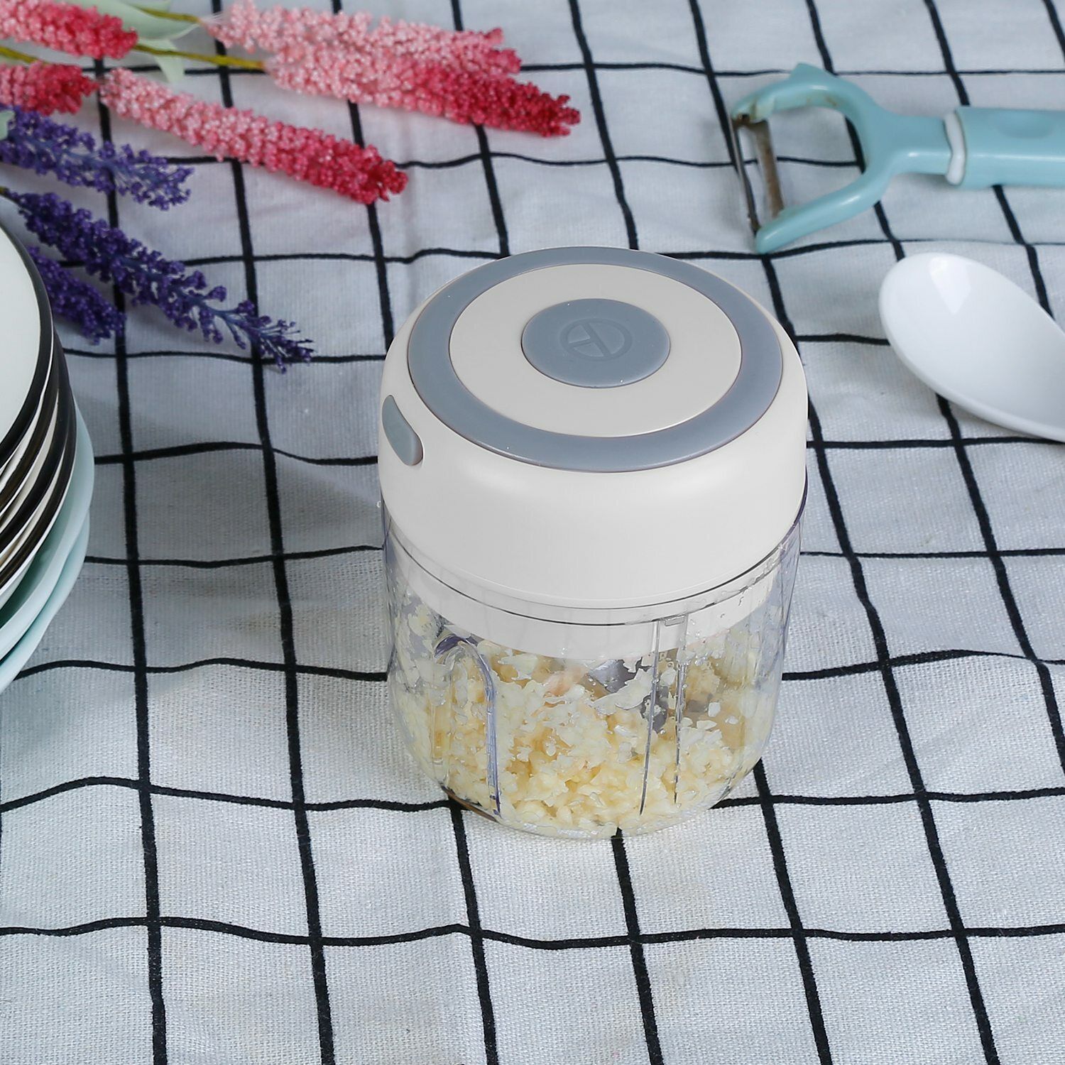 250ML Electric Garlic Press Chopper Chili Onion Fruits Meat Mincer Mini ...