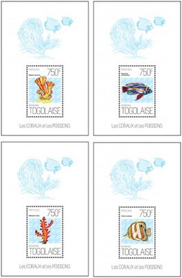 Togo - Marine Life - Tricolor Fulu Fish - Coral - 4 Stamp Set 20H-655 ...