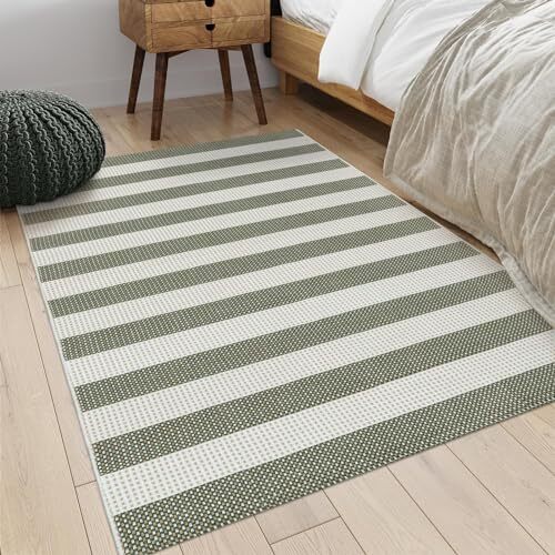 Green and White Striped Outdoor Area Rug 4x6 ft Washable 4'x6' Green ...
