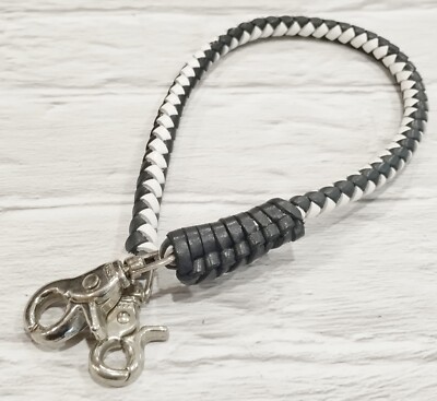 Genuine Braided Leather Hip Hop Wallet Chain Men's Biker Handmade Black ...