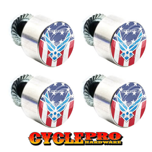 4 Tall Silver Billet License Plate Frame Tag Bolts USAF USA FLAG SLANT ...