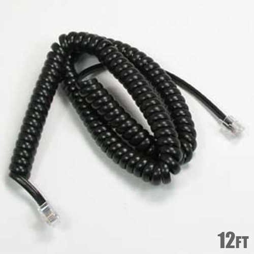 12Ft Coil 4P4C RJ22 Telephone Handset Receiver Cord Phone Cable Black ...
