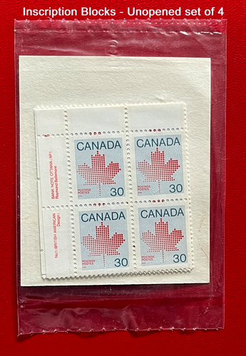 🇨🇦 *Postally Sealed* MAPLE LEAF (1982) 4 Inscription Blocks Canada Sc ...