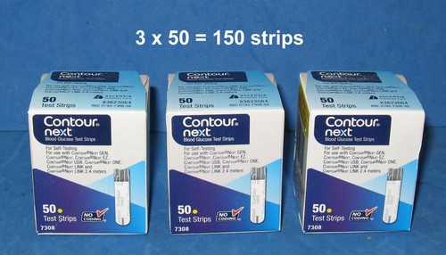 3 BOXES CONTOUR NEXT TEST STRIPS~150 STRIPS~GLUCOSE~DIABETES~FAST FREE ...