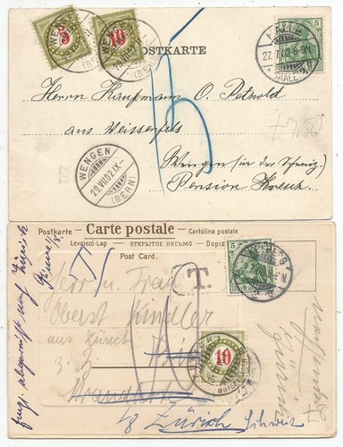Swiss postage due labels on 2 German postcards sent in 1902-1906 ...