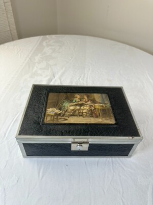 Rare Black Antique Cigar Box Humidor Lithograph Picture 1st district PA ...