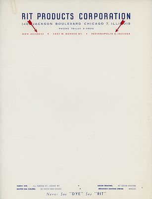 1940s RIT Dye Letterhead Indianapolis Indiana New Address Coloring | eBay