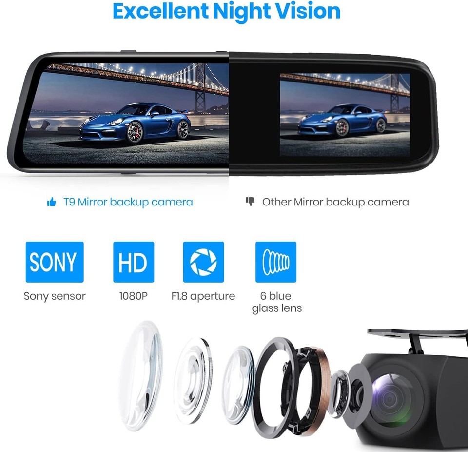 AUTO-VOX Rear View Mirror Monitor Touch Screen Backup Camera HD Car ...