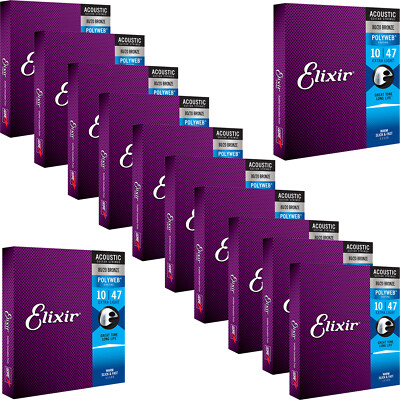 12 Sets Elixir 11000 POLYWEB 80/20 Extra Light Acoustic Guitar Strings ...