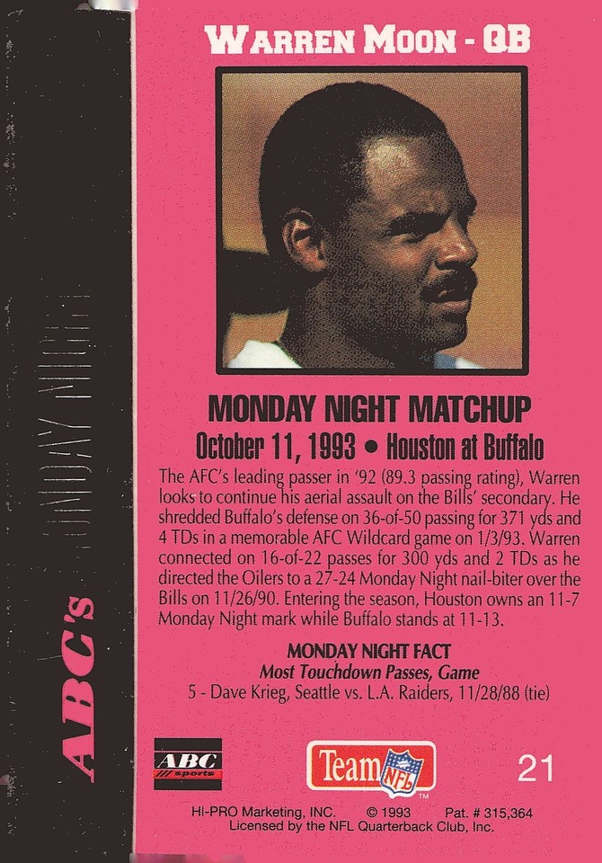 1993 Action Packed Monday Night Football #21 Warren Moon | eBay UK