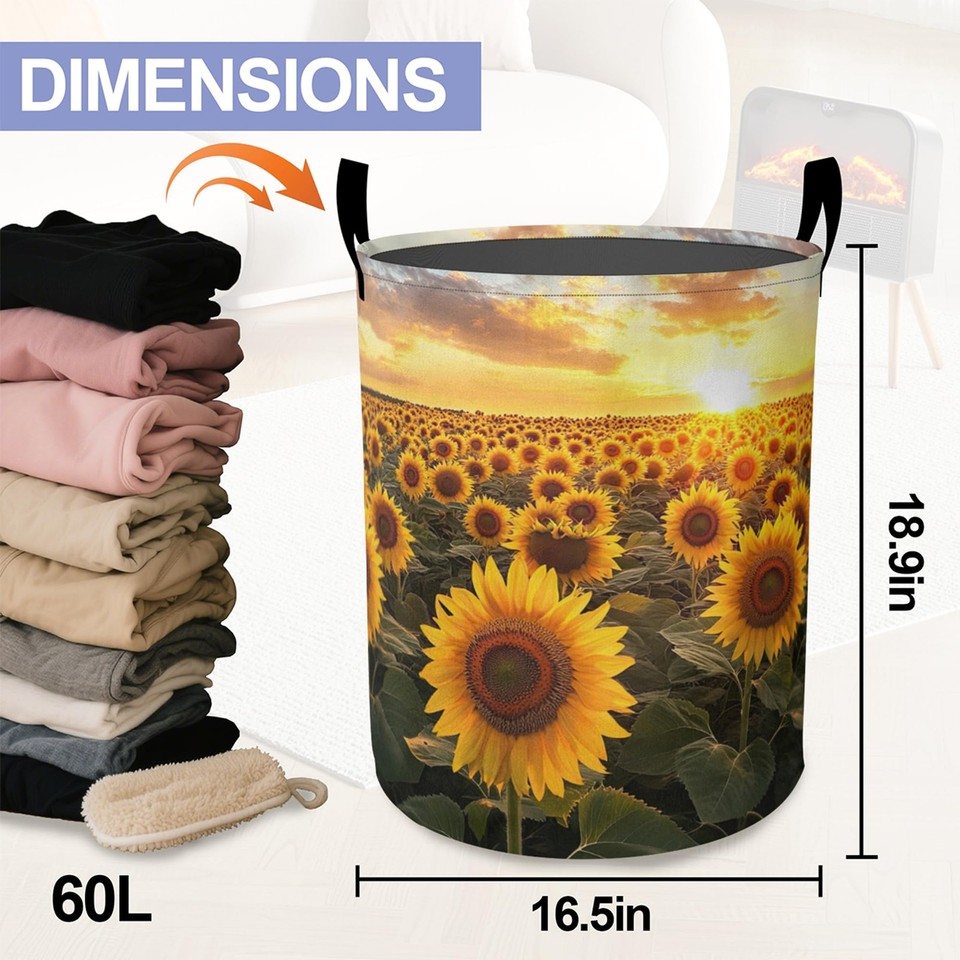 Laundry Basket,Sunset Sunflowers Large Canvas Fabric Lightweight ...