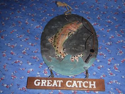 ksm. Fun Fishing Sign Great Catch Mixed Materials 7 1/4" L w/o String ...