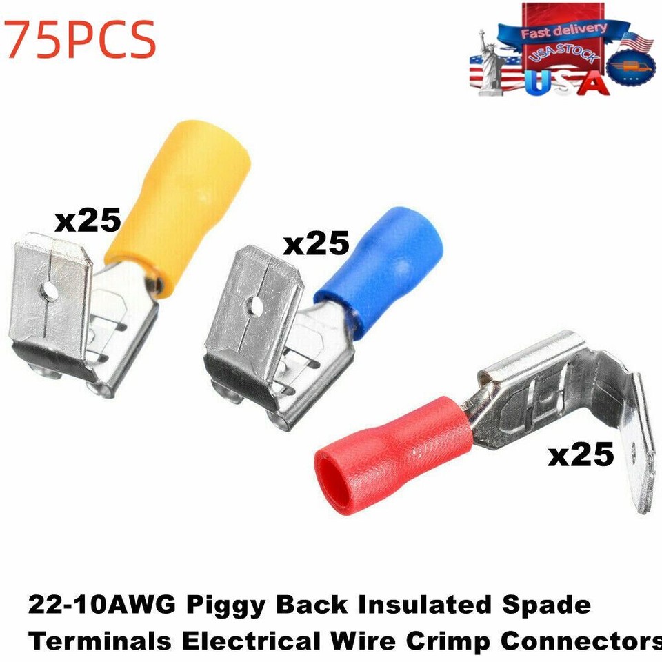 100/50pcs Piggy Back Insulated Spade Terminals 22-10AWG Wire Crimp ...
