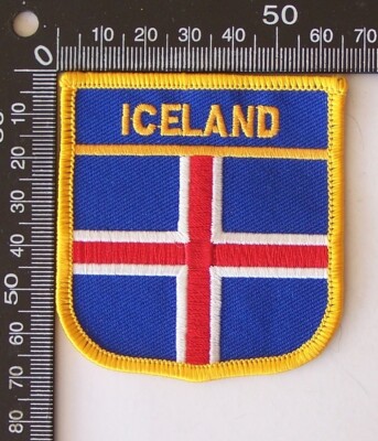 OLD ICELAND FLAG CREST TRAVEL SOUVENIR PATCH WOVEN CLOTH SEW-ON BADGE ...