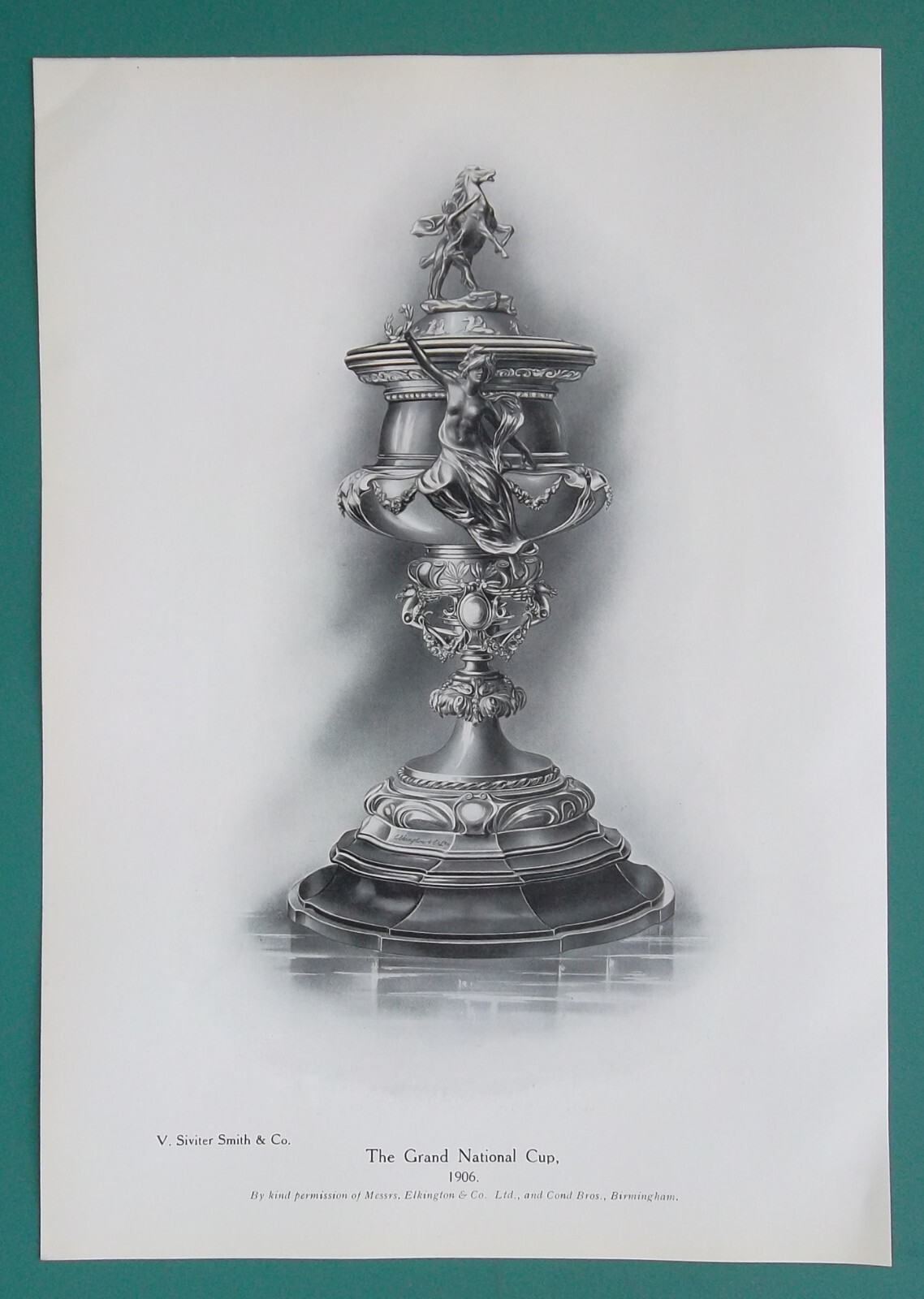 HORSE RACING England Grand National Cup Trophy - 1908 Antique Print | eBay