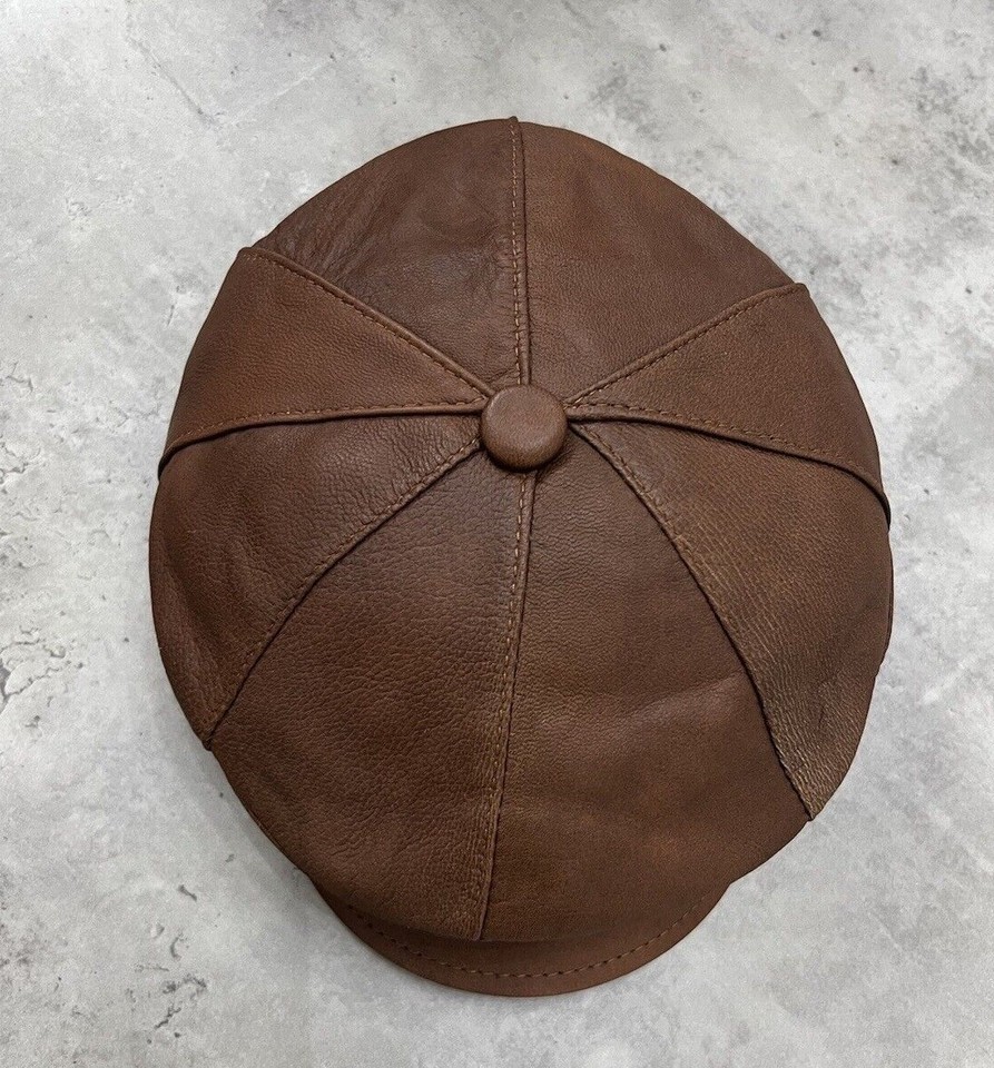 NEW 100% Real Leather Buttoned 8 Panel Flat Cap Soft Comfortable Black ...