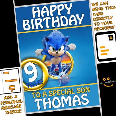 Personalised SONIC Birthday Card Son Nephew Grandson The Hedgehog Sega ...