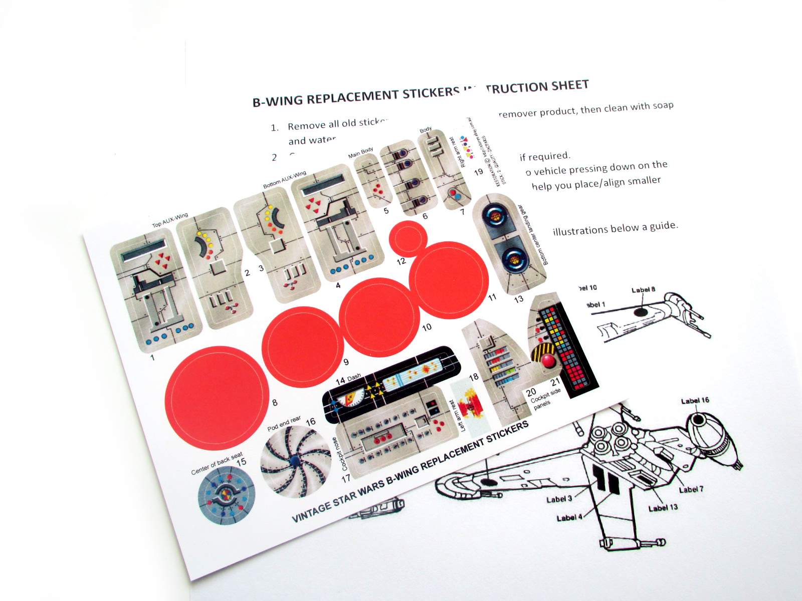 DIE CUT REPLACEMENT STICKERS for STAR WARS VINTAGE BWING 1984 B-WING ...