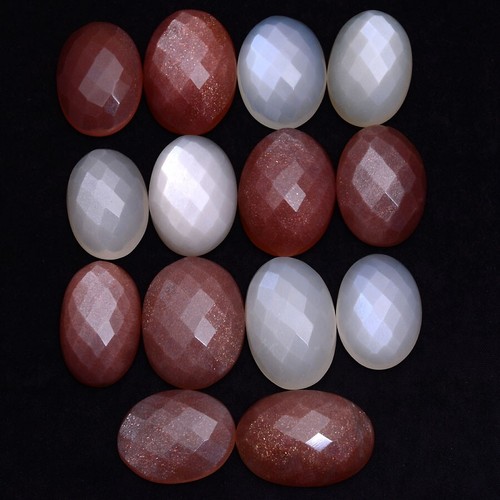 14 Pcs Natural Moonstone Oval Multi Color Glossy Cabochon Gemstones Lot ...