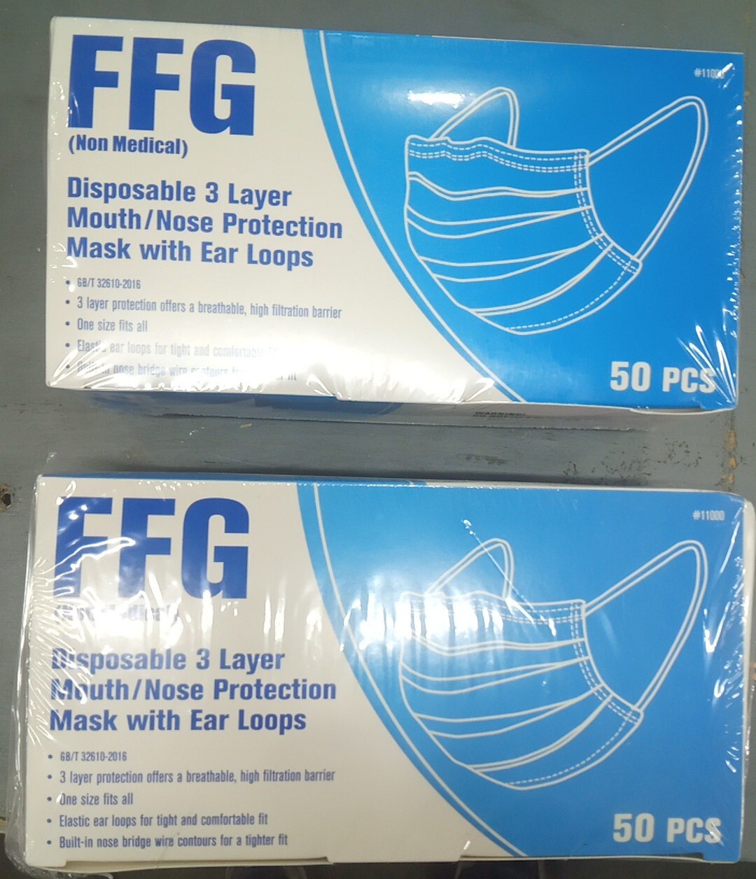 2pack (100) FFG Face Masks Disposable 3 Layer Non Medical Mask, 1 Size ...