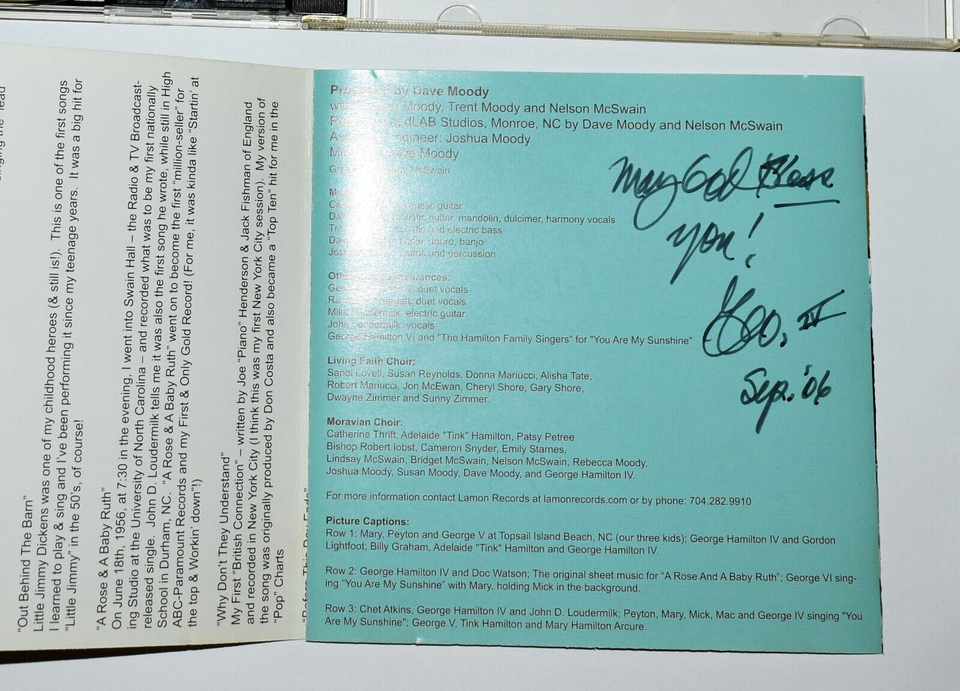 George Hamilton IV Autographed Heritage Legacy CD & Artist Shoemaker ...