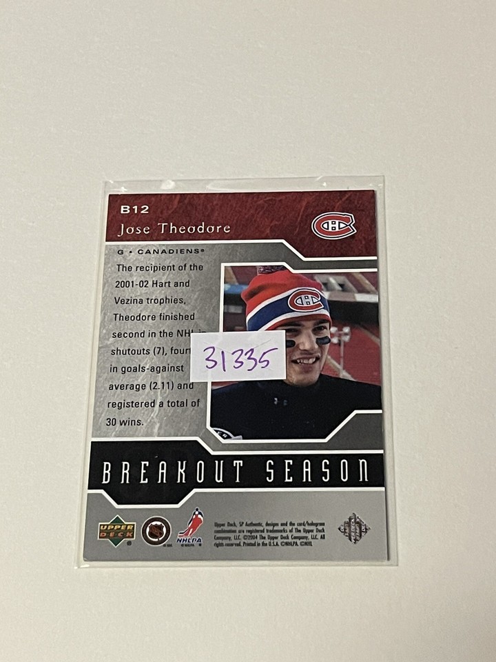 2004 Upper Deck SP Breakout Season #B12 Jose Theodore /500 **031335 | eBay