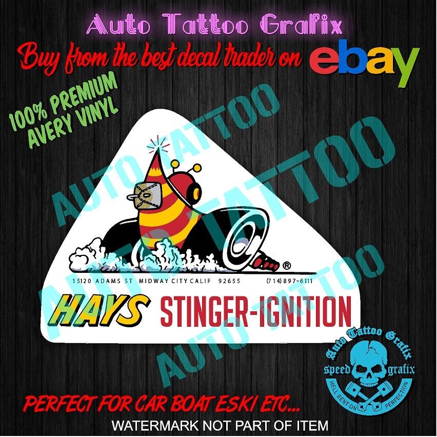 HAYS STINGER IGNITION Decal Sticker Retro Vintage Hot Rod Rat Rod ...