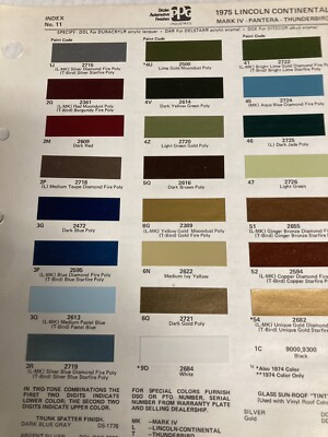 1975 LINCOLN AUTOMOTIVE P.P.G., DITZLER Exterior Paint Color Chip ...