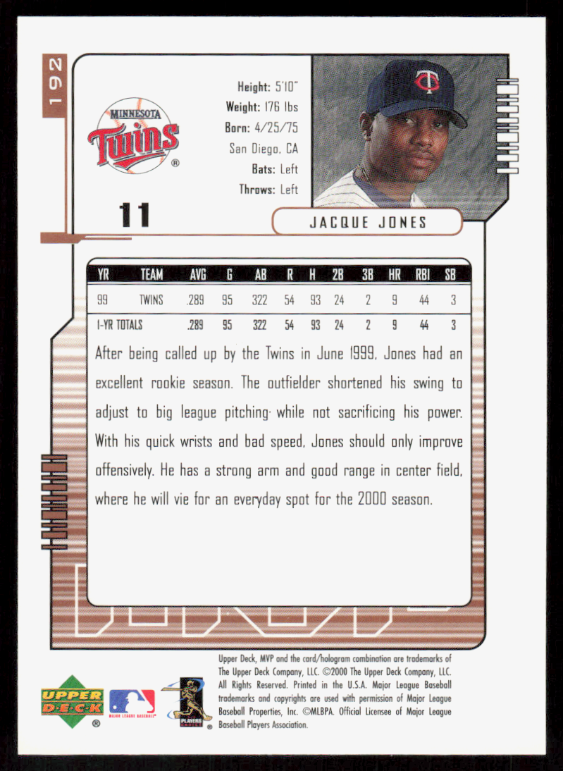 2000 Upper Deck MVP - Jacque Jones #192 for sale online | eBay