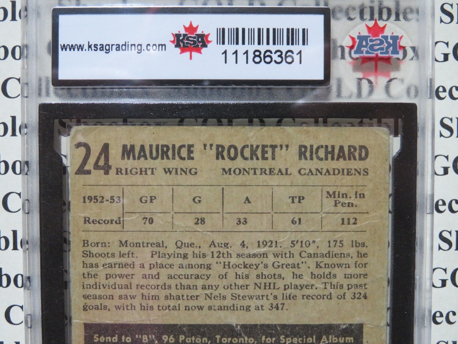 1953-54 Parkhurst Hockey Card #24, MAURICE RICHARD, Montreal Canadiens ...