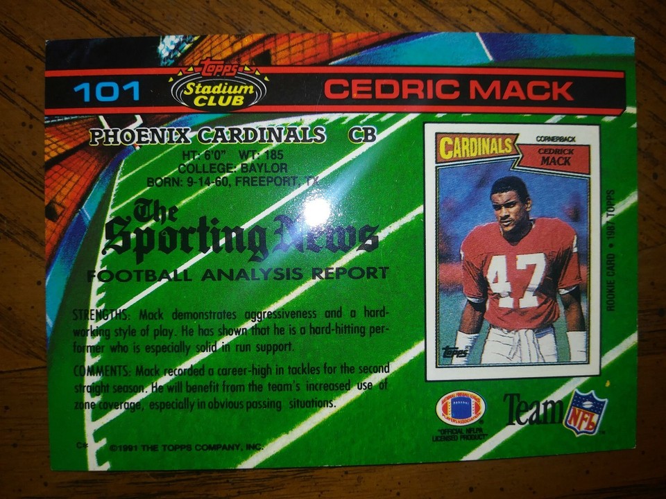 1991 Topps Stadium Club Cedric Mack Card #101 | eBay
