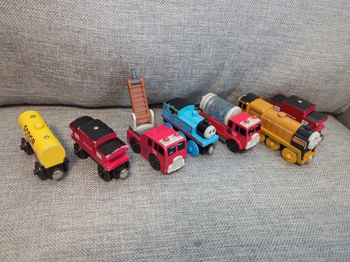 Learning Curve Thomas Wooden Railway Lot of 7 Engines Train Cars Fuel ...