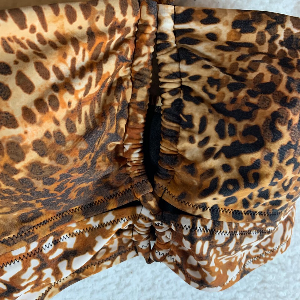 Bar III Women's Natural Glam Cheetah Print Bandeau Bikini Swim Top Sz M ...