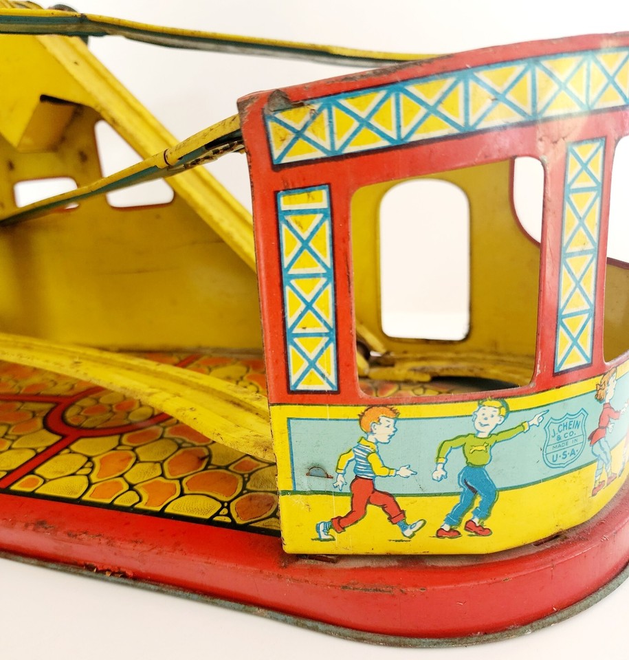 1940-50s J. Chein Tin Litho Wind Up Rollercoaster Toy Antique Circus ...