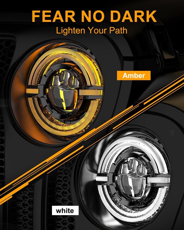 2x 9 Inch Halo LED Headlights Hi-Lo Turn Signal For Jeep Wrangler JL ...