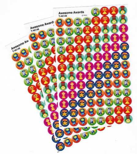 Reward AWARDS Trophy Ribbons 300 Scrapbook Stickers 3 Sheets Praise ...