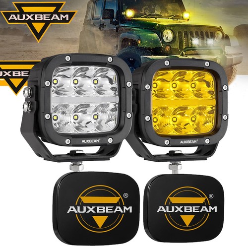 AUXBEAM 5 inch LED Work Light Bar Amber/White Pods Driving Lamp + Black ...