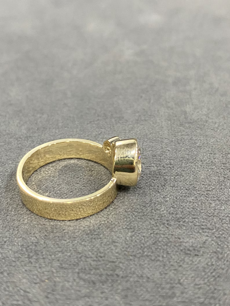 Wide Band Oval and Round Cut Bezel Set Engagement Ring 2 Stone Wedding ...