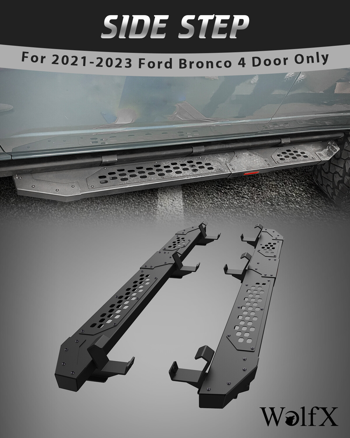 Pair Rock Rail Side Steps Steel Running Boards For 2021-2023 Ford ...