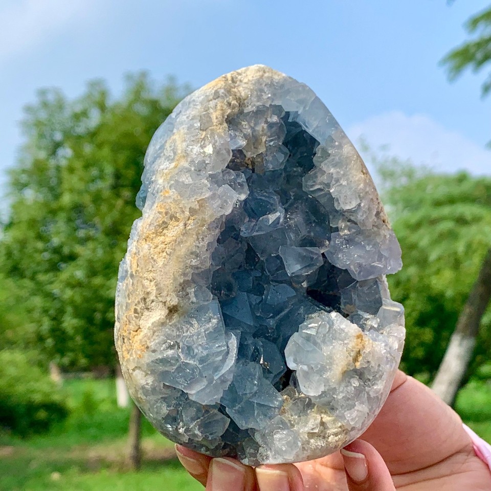2.42LB Natural Blue Celestite Geode Quartz Crystal Mineral Specimen ...