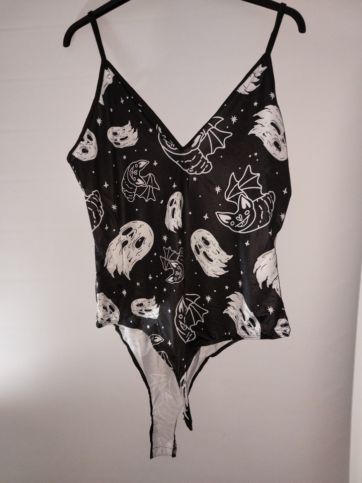 New Black & White HALLOWEEN Ghosts & Ghouls Bodysuit Costume PLUS Size ...