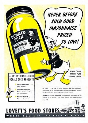 1954 DONALD DUCK MAYONNAISE Original Vintage Print Ad Disney Character ...