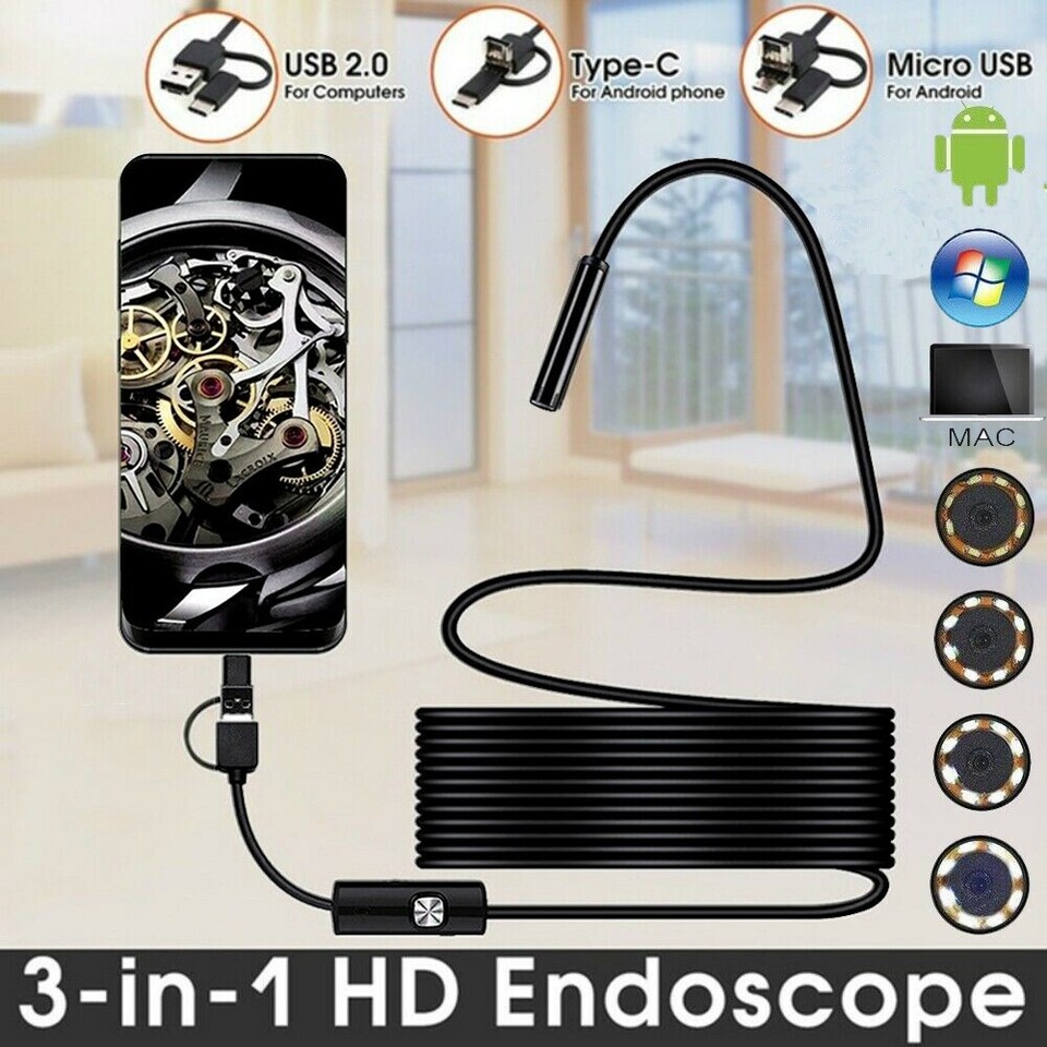 7mm LED HD Snake Endoscope Borescope Inspection Camera for USB Type C ...