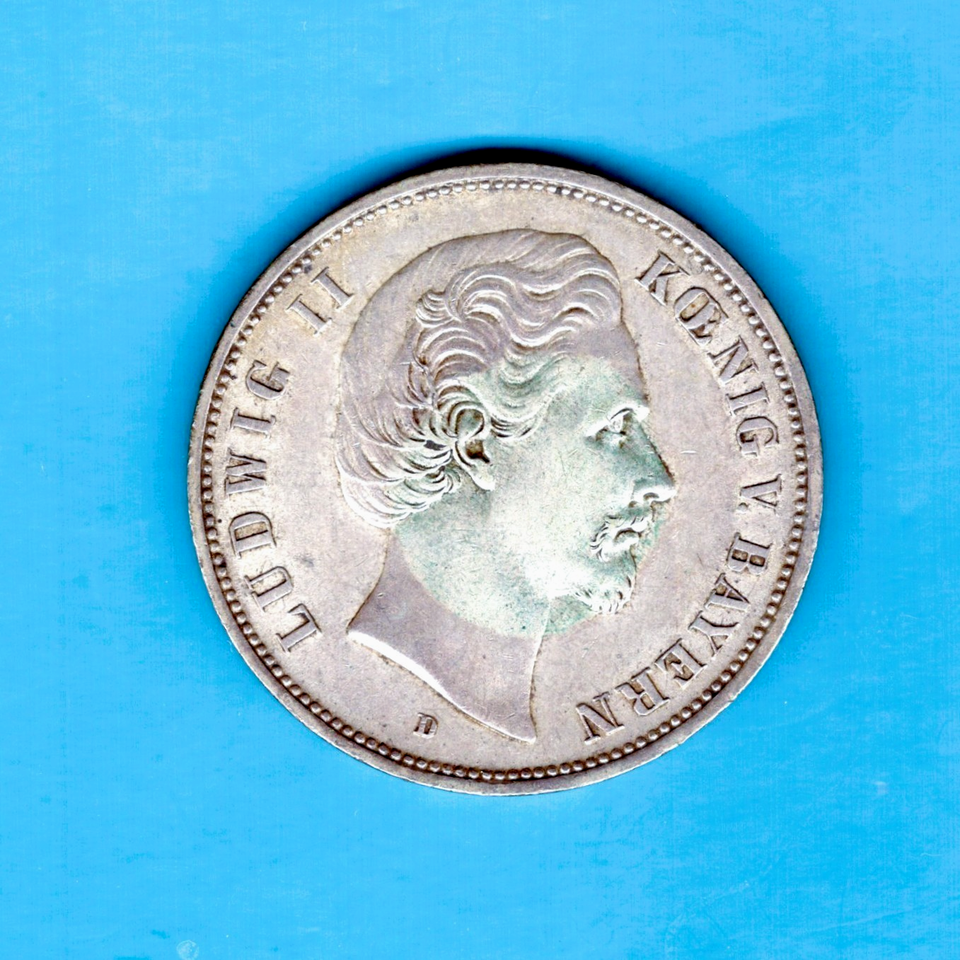 BAVARIA - BEAUTIFUL HISTORICAL LUDWIG II SILVER 5 MARK, 1876 D, KM# 896 ...