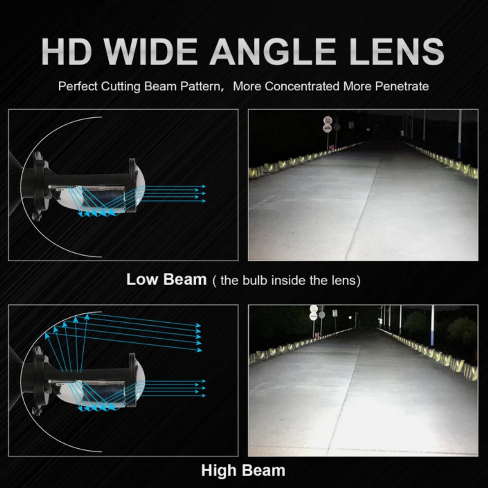 2pcs H4 LED Projector Headlight Globes 12V 45W 6000K Bi LED Lens ...