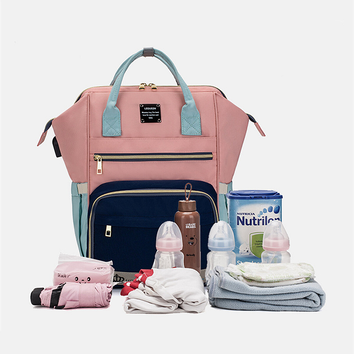 Lequeen Mommy Baby Diaper Bag Large Nappy Backpack Dry & Wet Separation ...