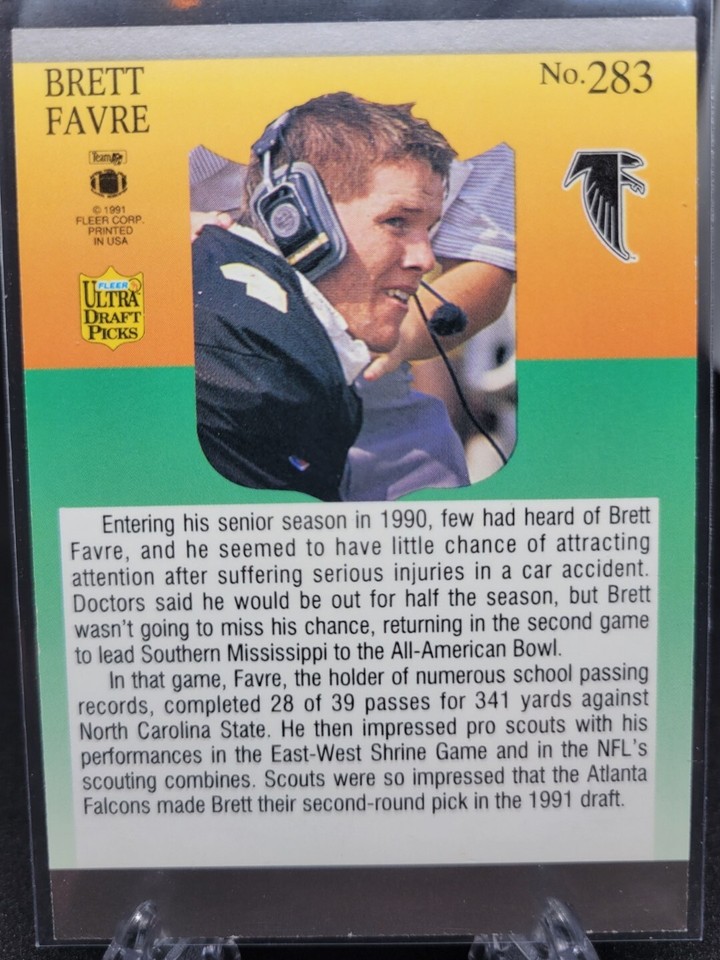 Brett Favre 1991 Fleer Ultra Draft Picks RC #283 A174 | eBay