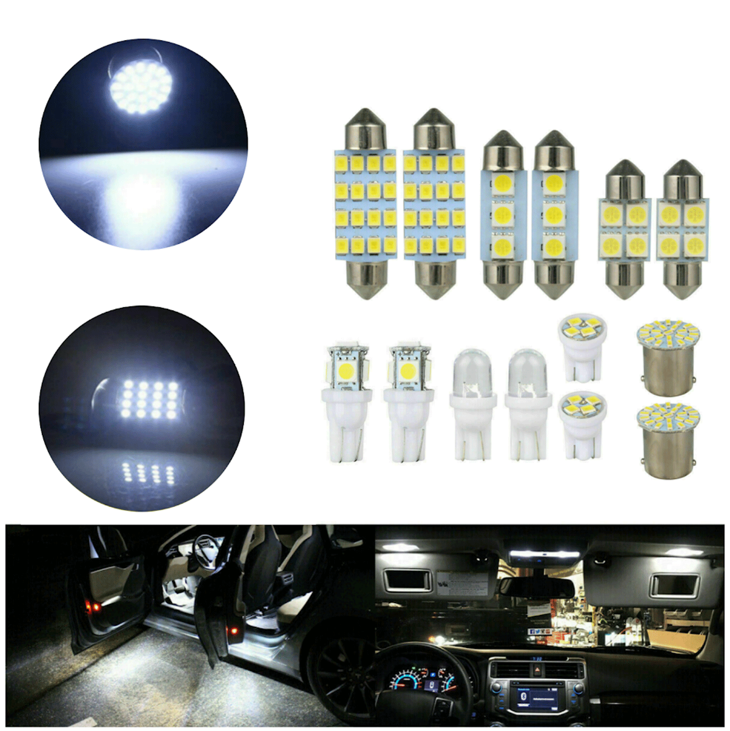 14Pcs T10 36mm LED Lights Interior Car Accessories Kit Map Dome License ...