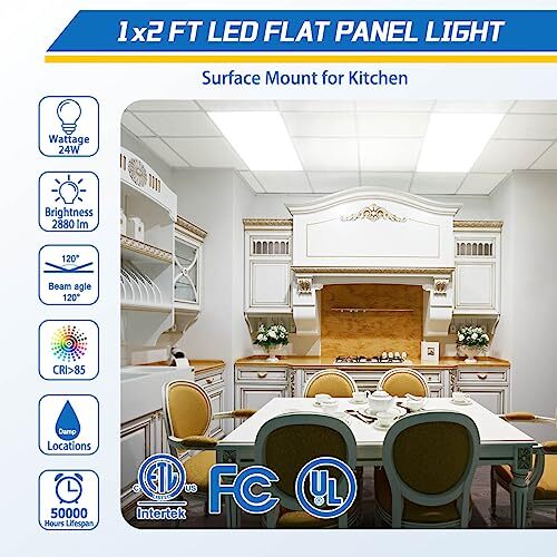 1x2 FT LED Flat Panel Light Surface Mount, 24W 1x2FT 5CCT (2-Pack ...