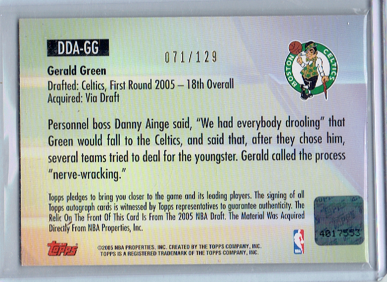 GERALD GREEN 2005-06 Topps RPA RC PATCH AUTO DRAFT DAY MOMENTS /129 ...